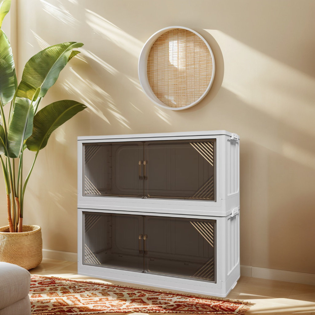 Ivy Bronx Transparent Foldable Plastic Storage Cabinets - Stackable ...