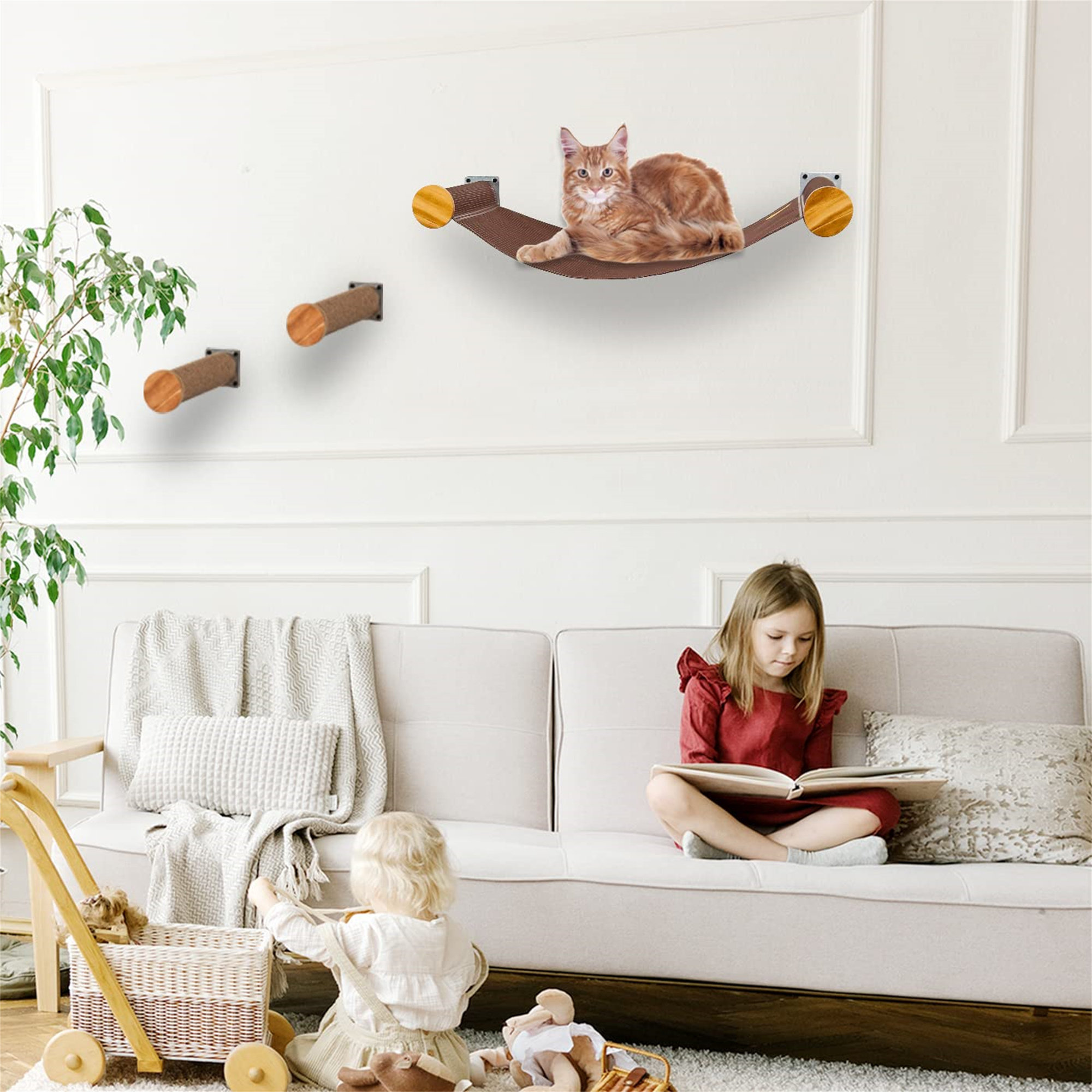 Archie & Oscar™ Cat Hammock Wall Mounted Large Cat Perch With 2 Cat ...