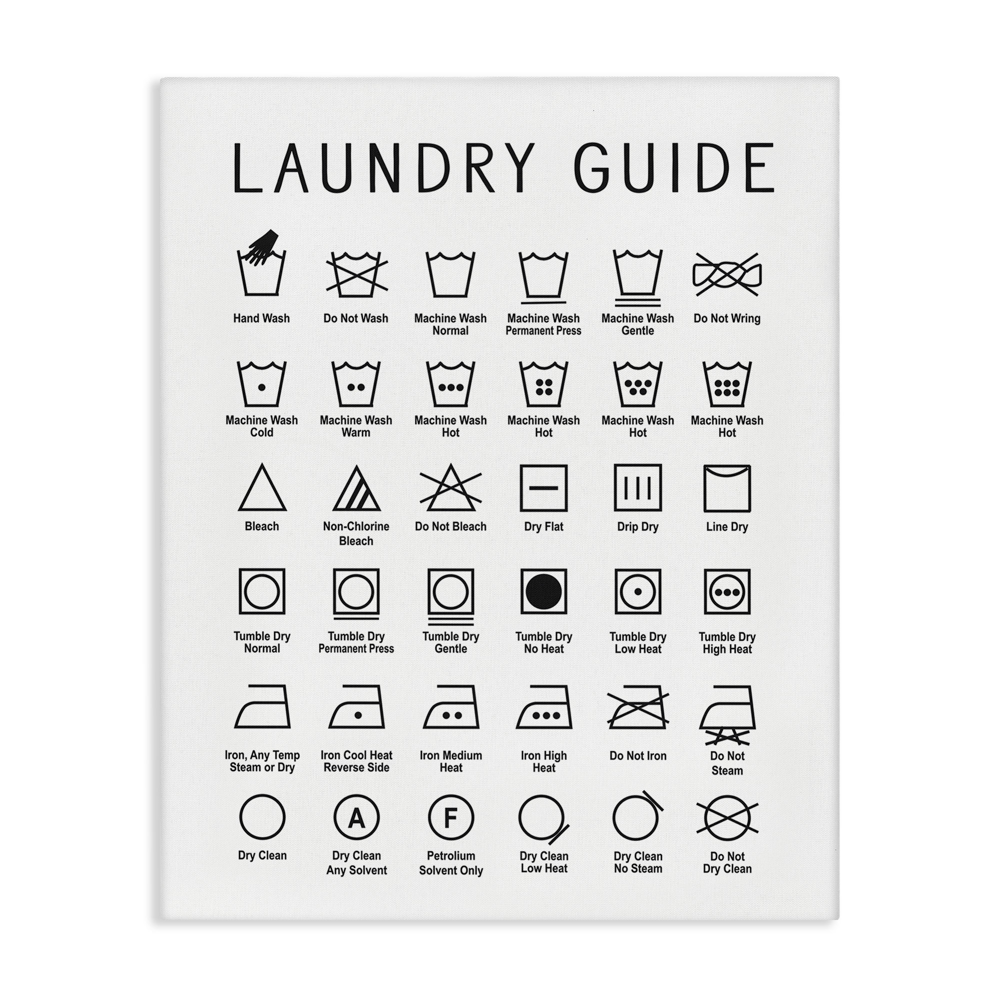 Trinx Minimal Laundry Guide Cleaning Chart Helpful Symbols by Lettered ...