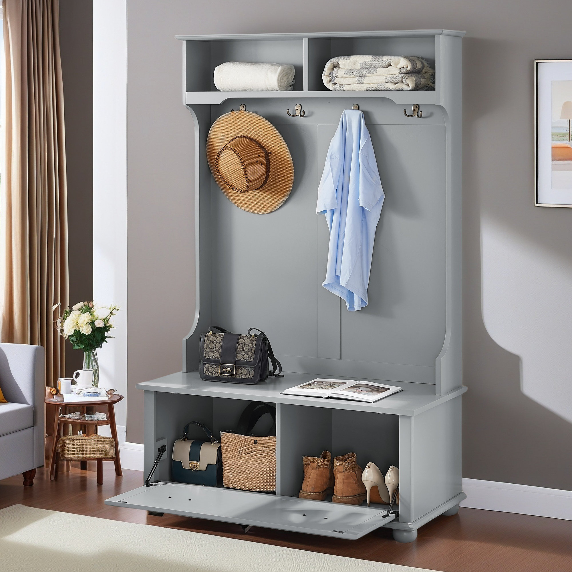 Alcott Hill® Modern Classic Hall Tree With Shoe Rack Bench And Coat ...