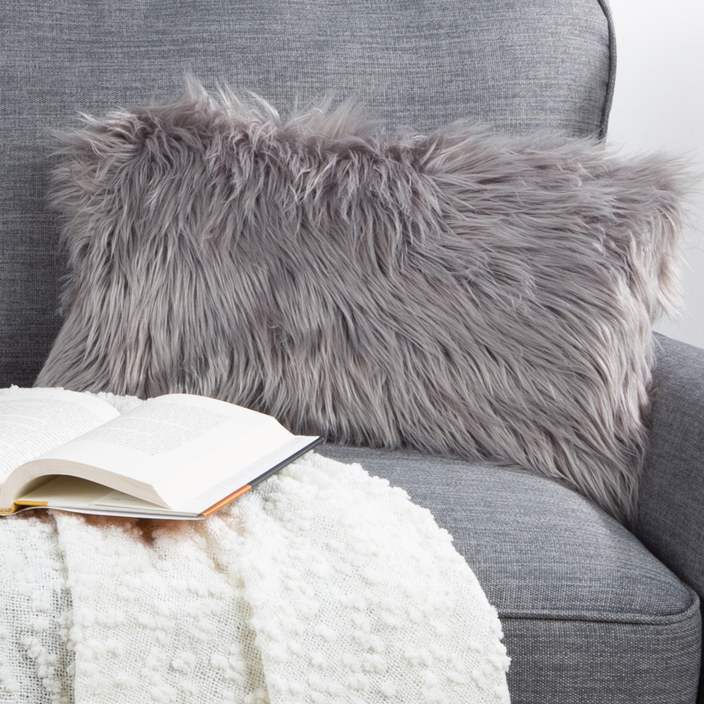 Lavish Home 2x20 Faux Fur Decorative Pillow Insert and Cover + Plush ...