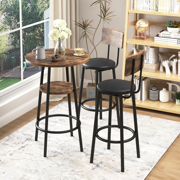 17 Stories 3-Piece Bar Table Set for 2, 2-Tier Round Bistro Dining ...