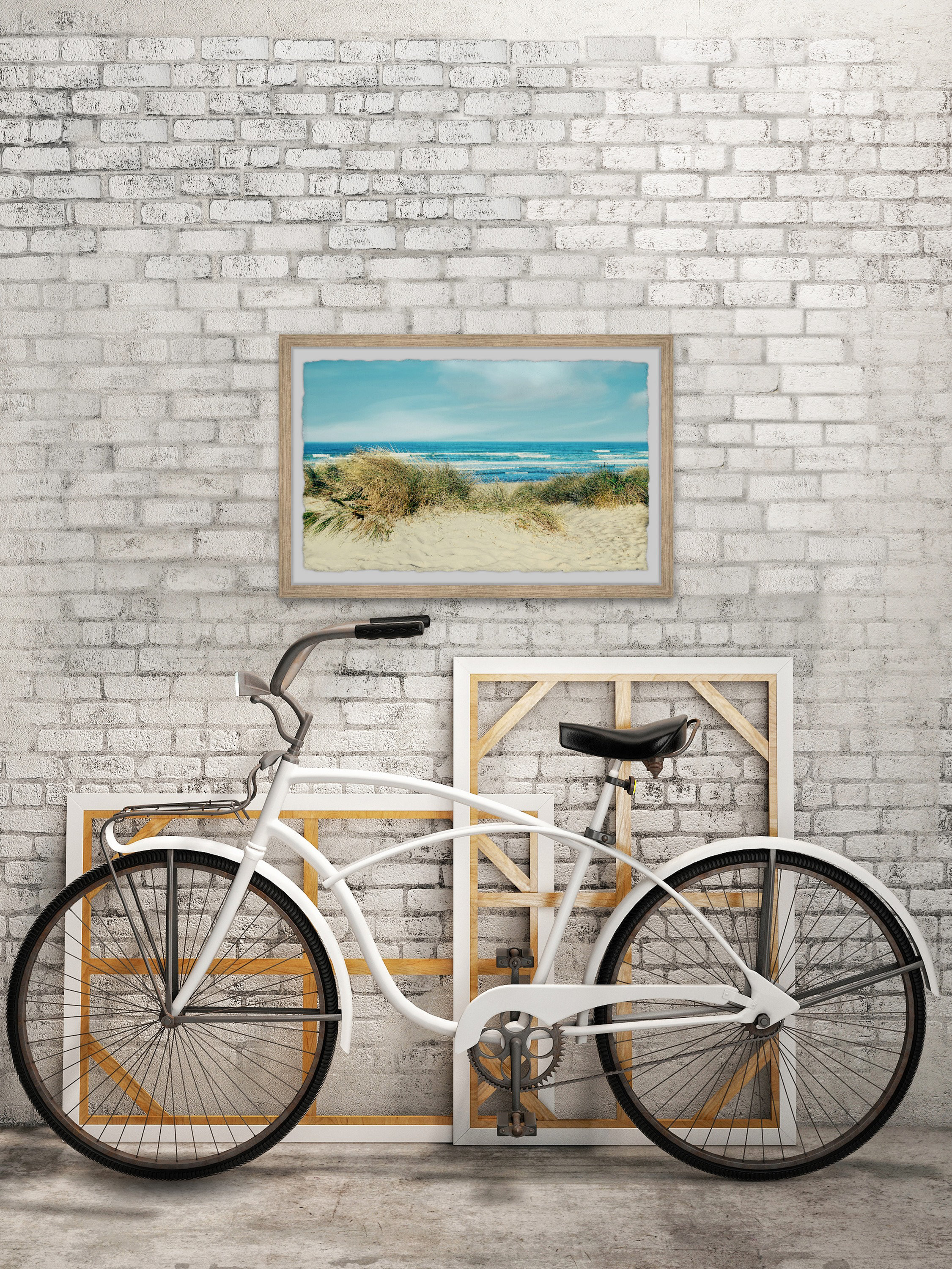 Highland Dunes 'Waves and Grasses' by Sylvia Cook Framed Painting Print ...