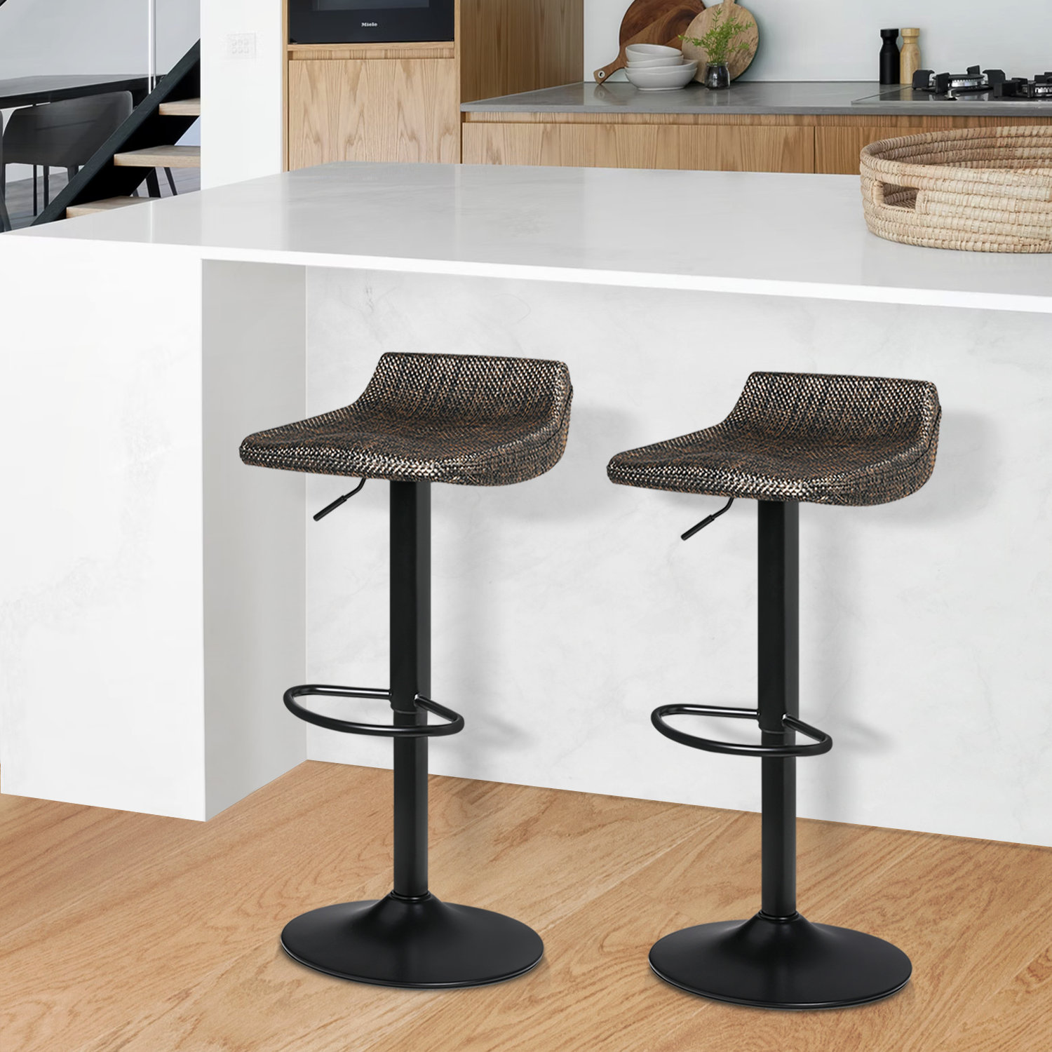 Orren Ellis Metal Swivel Bar Stools, Adjustable Counter Height ...