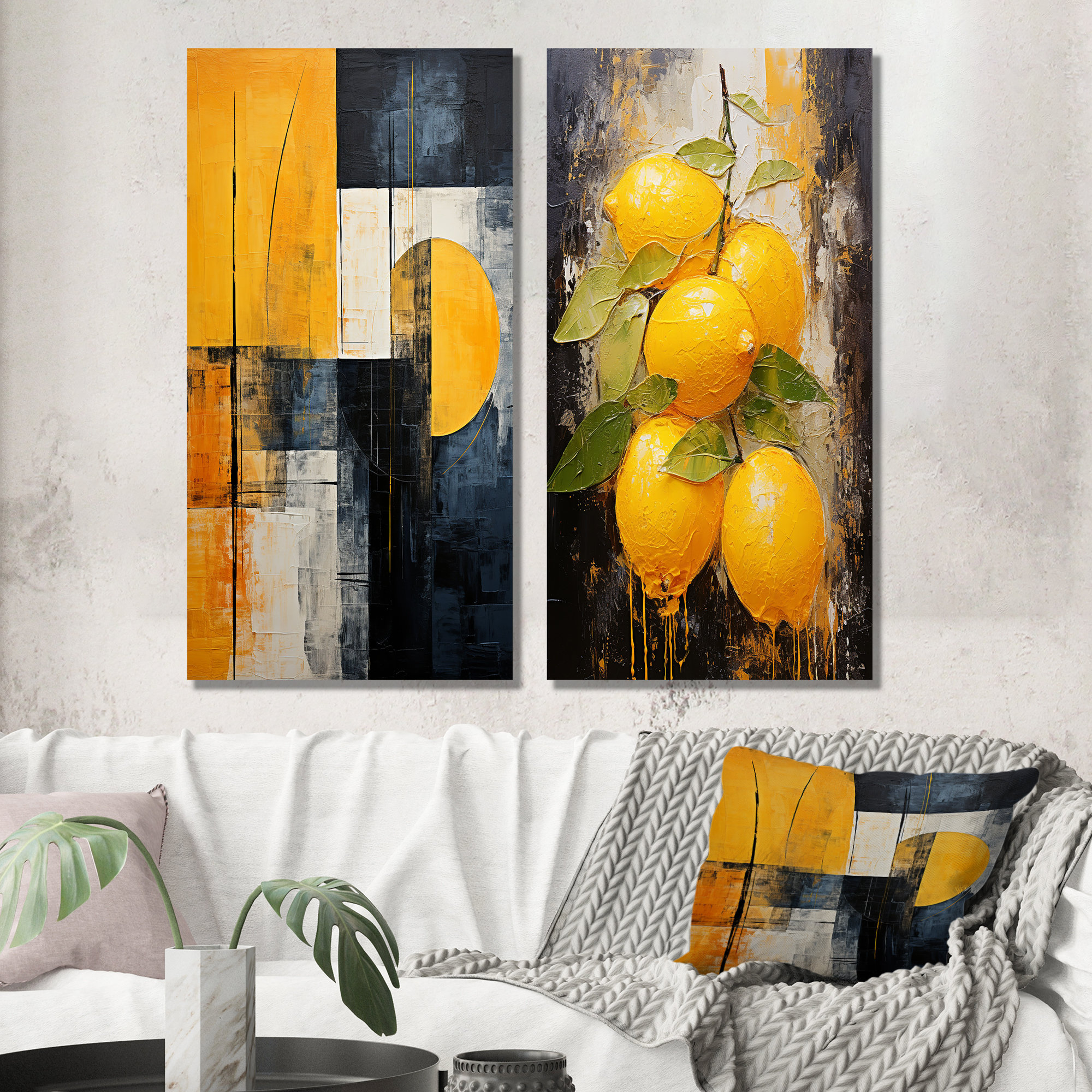 Design Art Lemon Loops Abstract Shapes - Abstract Collages Canvas ...