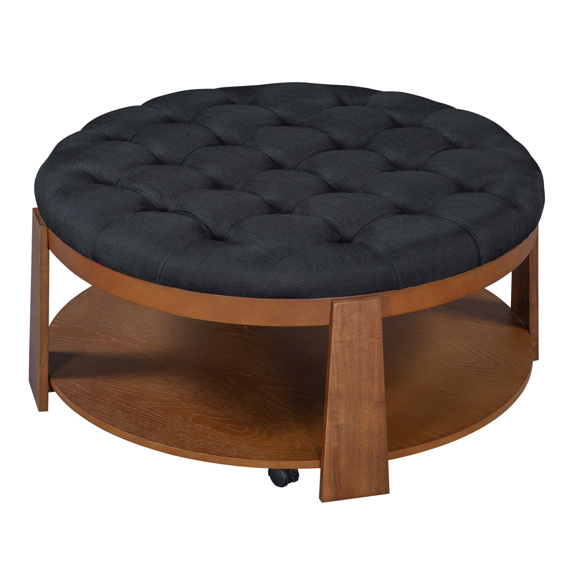 Hokku Designs Modern Large Round Ottoman Coffee Table 2-Tier Oversized ...