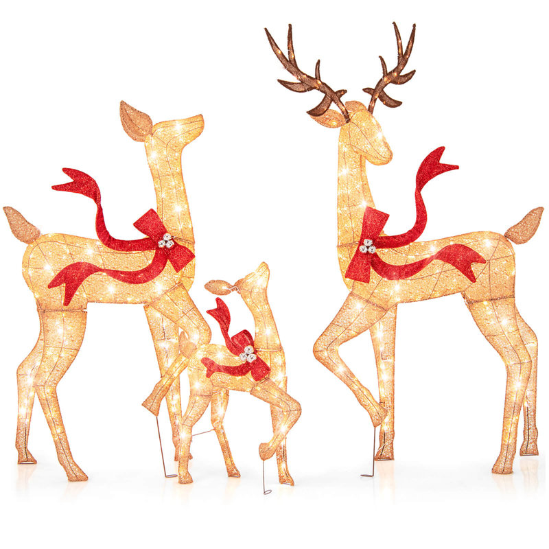 World Menagerie 3 Pcs Large Lighted Christmas Reindeer Family With 440 ...