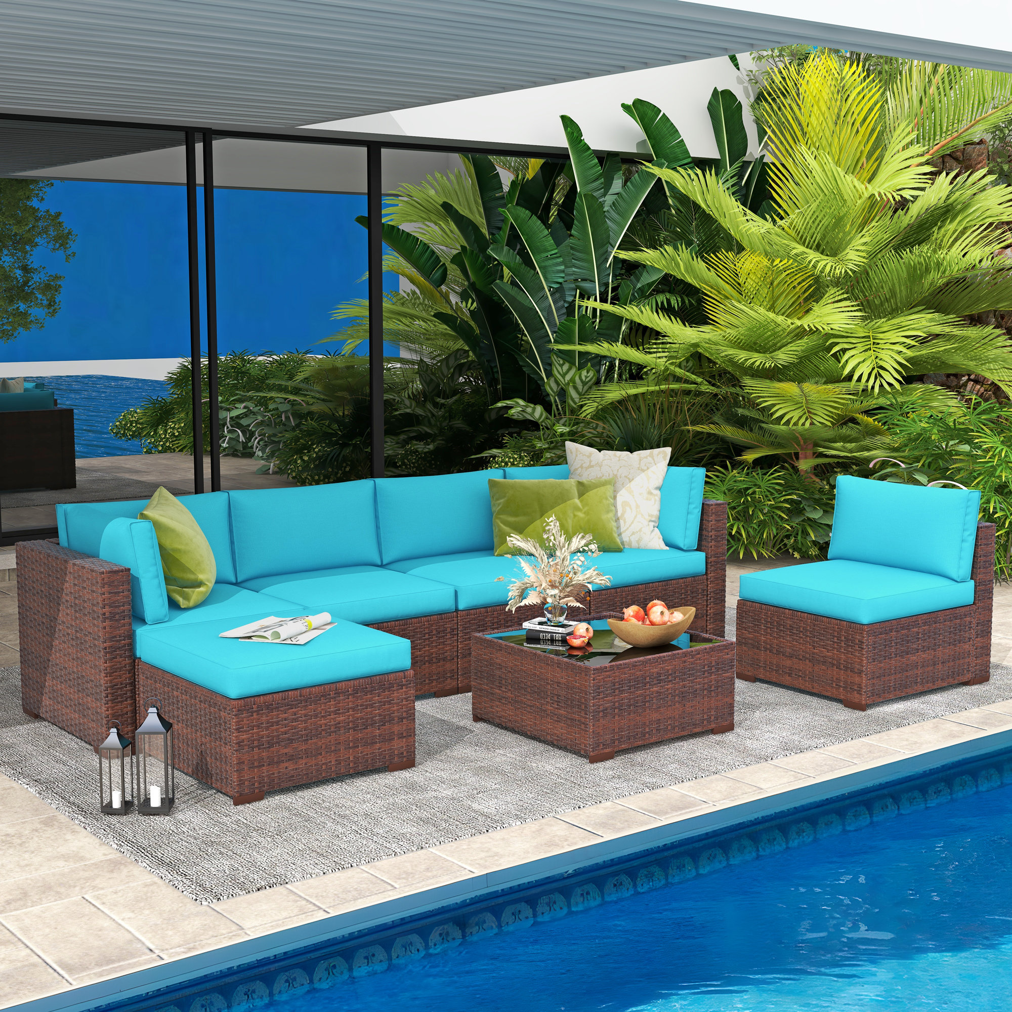 Wade Logan® Axwell 7 Piece Sectional Seating Group with Cushions ...