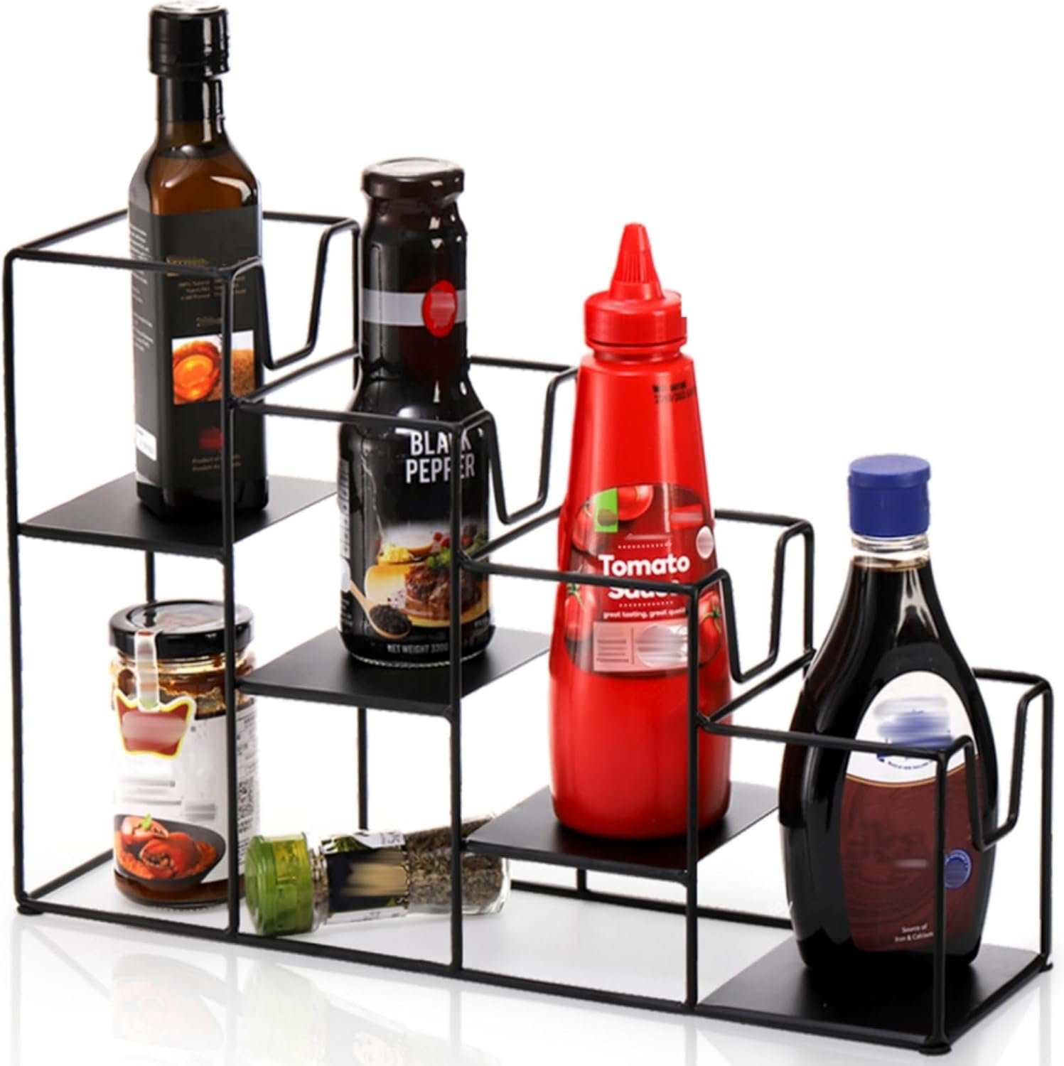 Prep & Savour 4 Tier Syrup Bottle Holder, 4 Bottle Metal Coffee Syrup ...