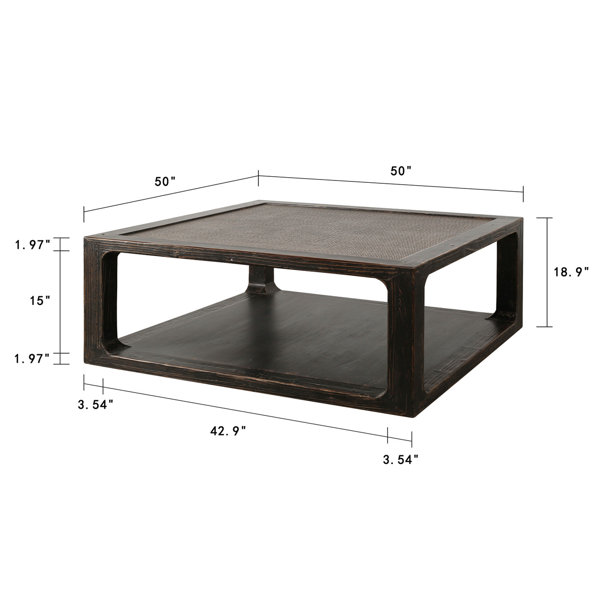 Gracie Oaks Milo Square Coffee Table with Rattan Top Distressed ...