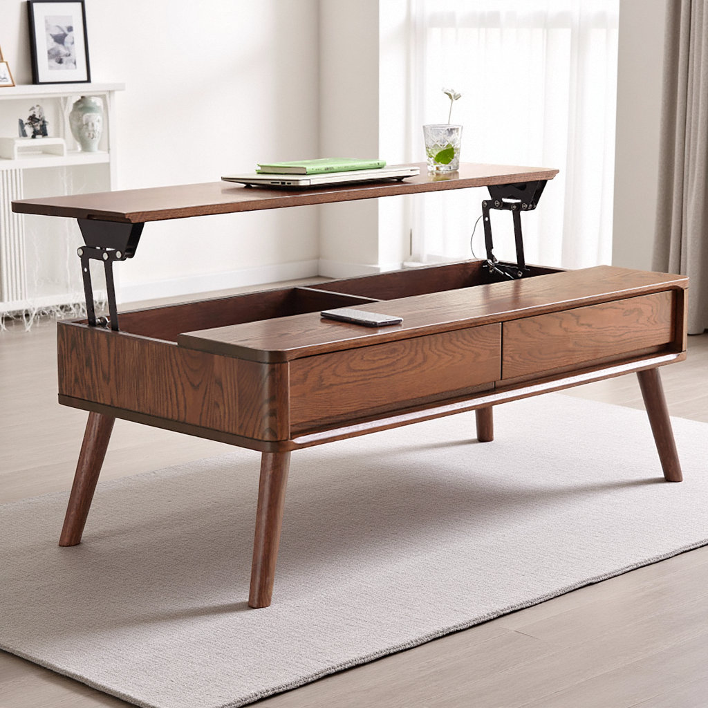 Corrigan Studio® Adjustable Height Solid Oak Coffee Table with Lift Top ...