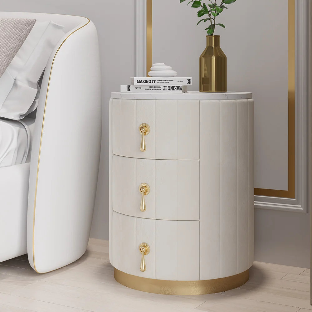 Everly Quinn Nightstand with Storage Round Nightstand with 3 Drawers ...