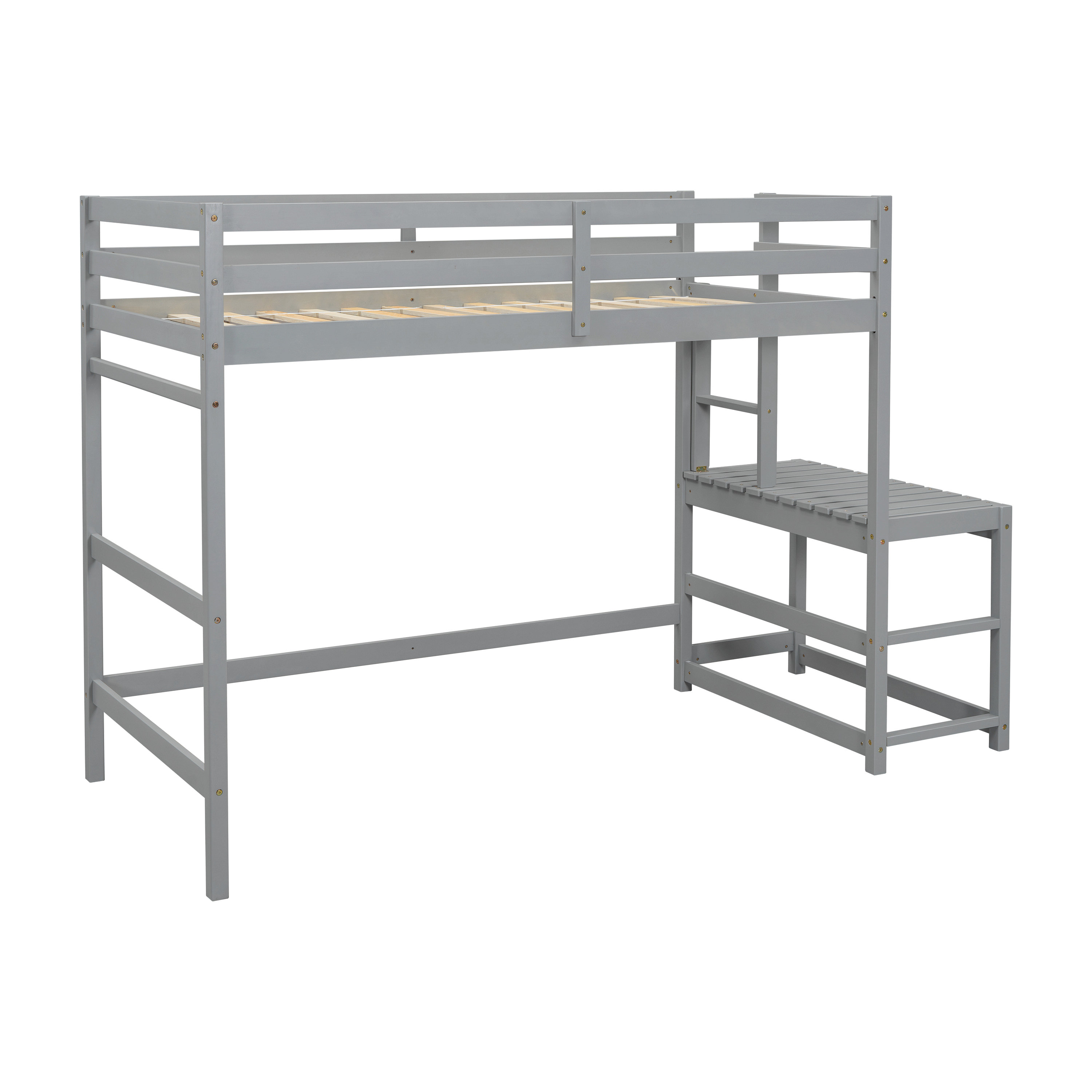 17 Stories Twin Size High Loft Bed With Ladder Landing Platform ...