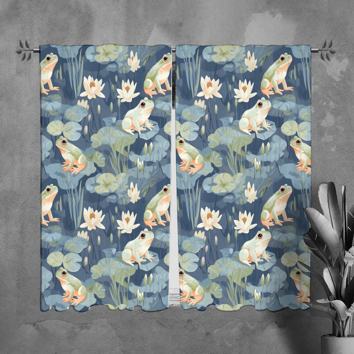 Wildon Home® Frog Window Curtains Animals Blue Drapes | Wayfair