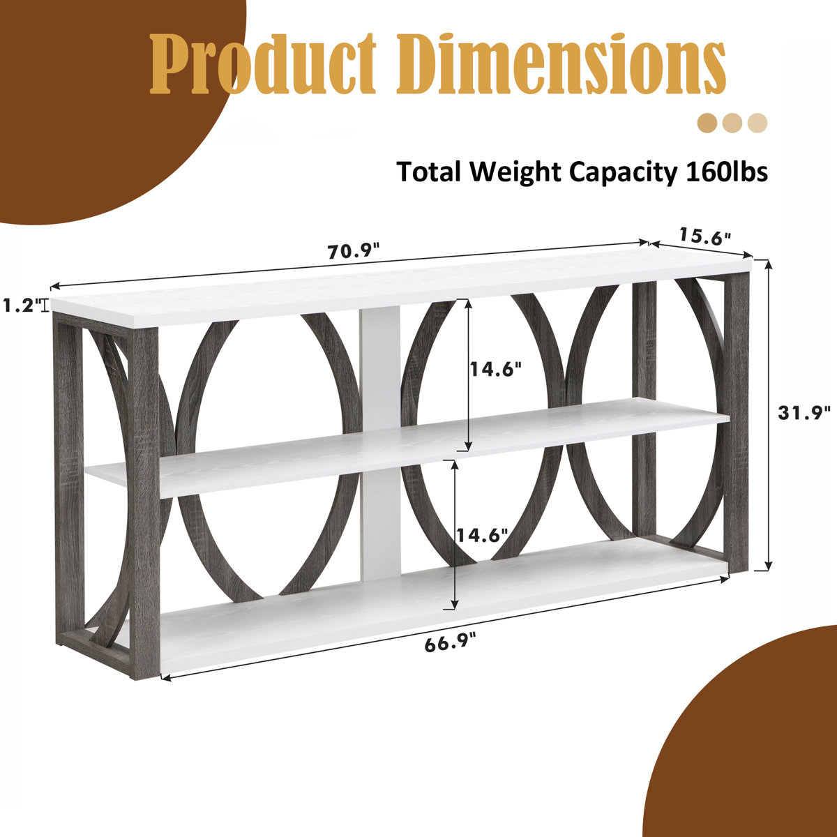 Latitude Run® 70.8"W 3-Tier Console Table Coffee Table With Storage For ...