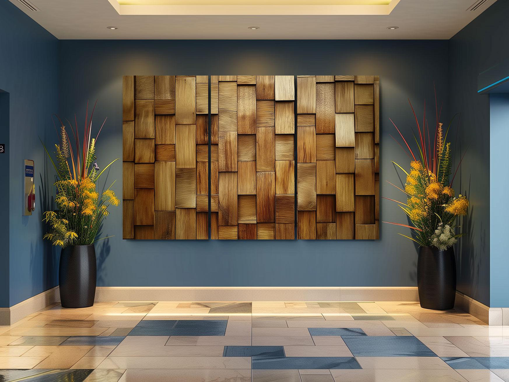 Orren Ellis Triptych Canvas Wall Art – Wood Mosaic Triptych Wall Art ...