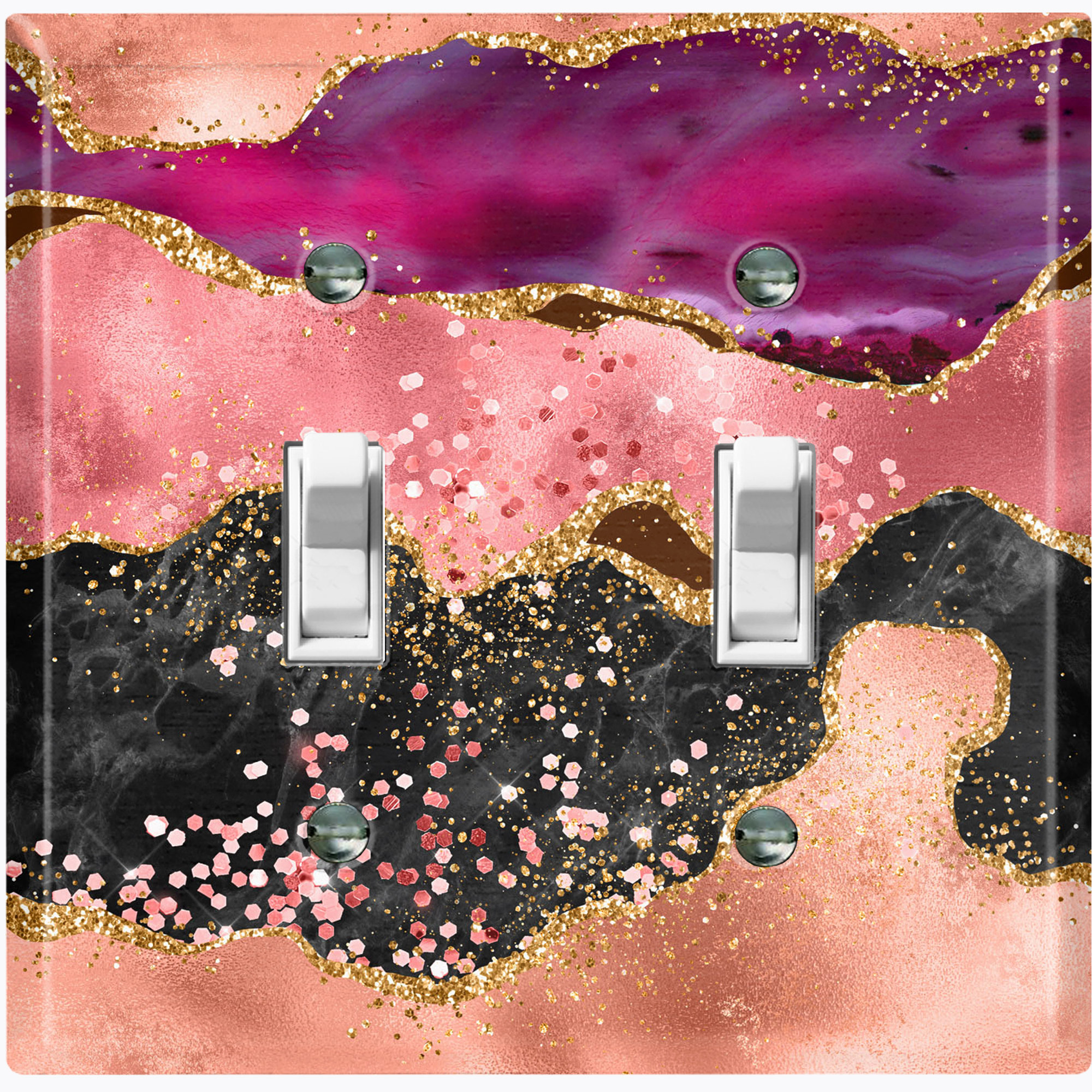 WorldAcc Girls Room Purple Glitter Marble 2-Gang Toggle Light Switch ...