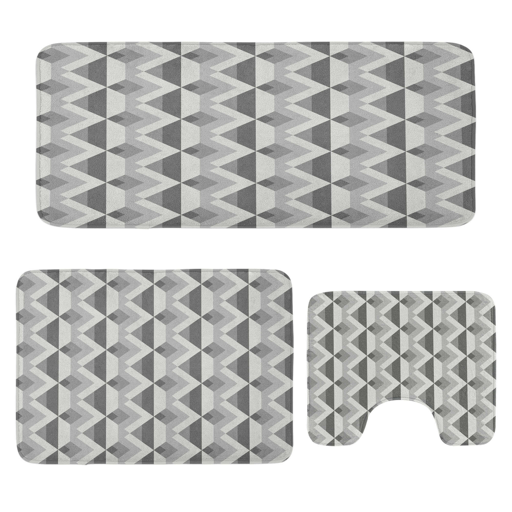 East Urban Home Grey Bathroom Rug Set 3 Pieces U-Shape & Rectangle Mats ...