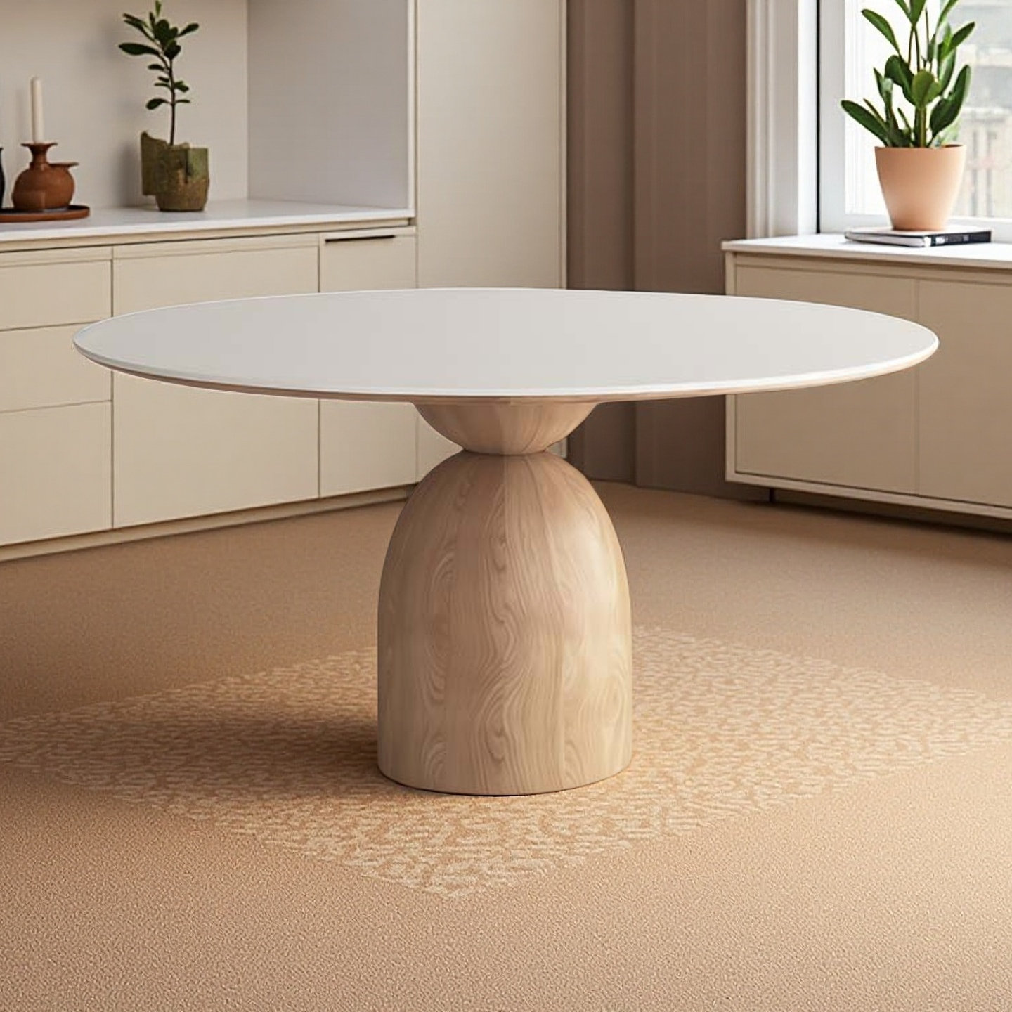 George Oliver White round stone slab dining table | Wayfair