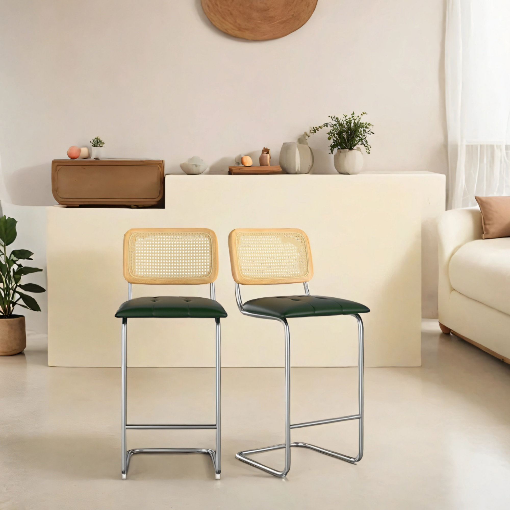 Bayou Breeze 2 Pieces Of Bar Stools With Wicker Backrests | Wayfair