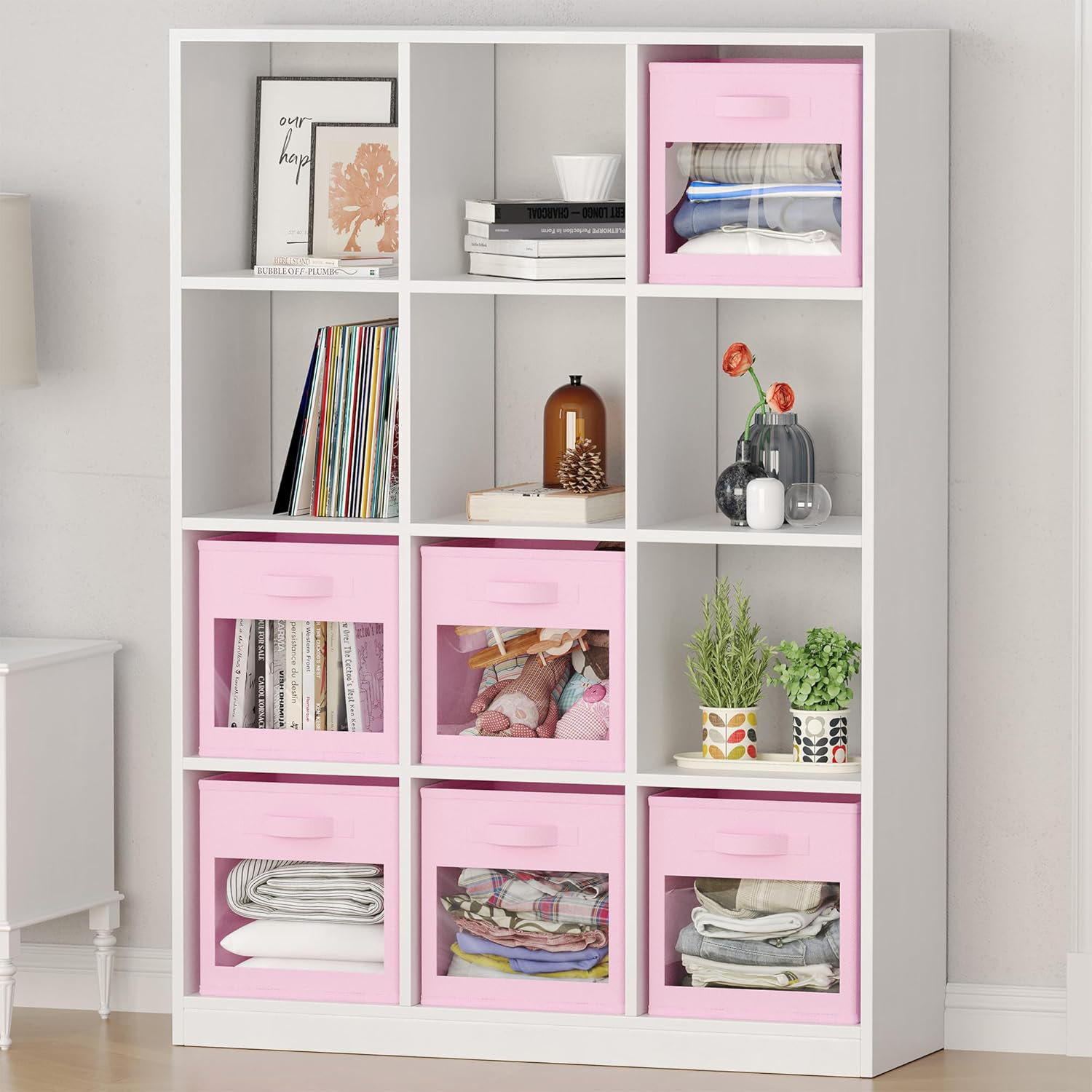 SpaceAid 6 Foldable Storage Cubes with Clear Windows, 11-Inch Fabric ...