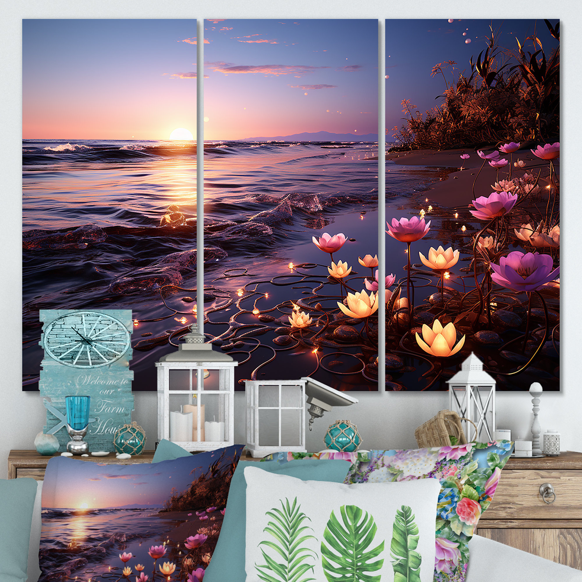 Dovecove Sunset Floral Beach Flourish III - Beach Wall Art | Wayfair