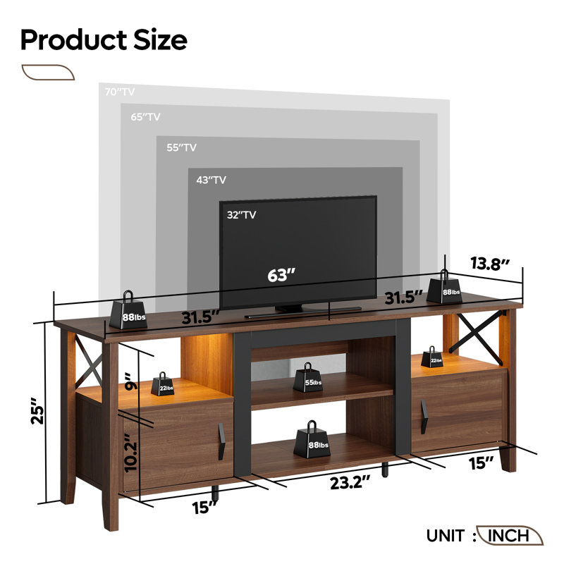 Gracie Oaks Farmhouse TV Stand for 70 Inch TV with LED Light,63" Tv ...