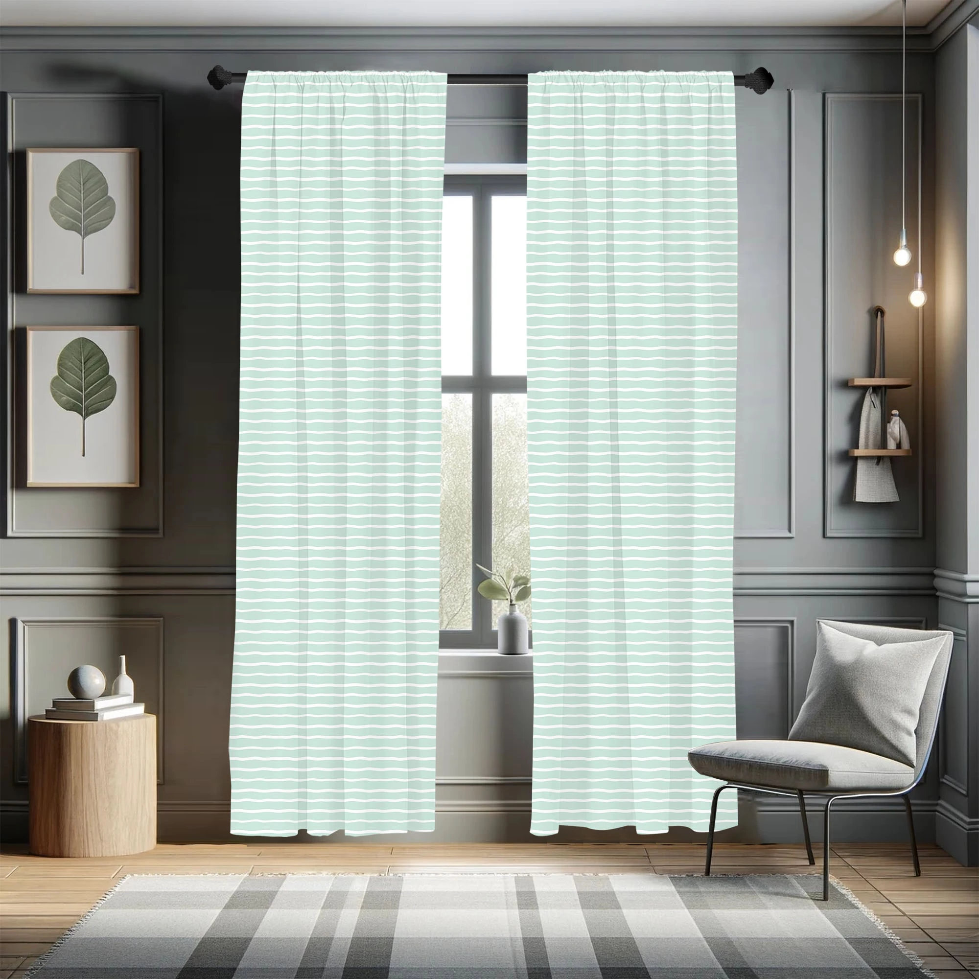 East Urban Home Horizontal Wavy Lines Striped Semi-Sheer Rod Pocket ...