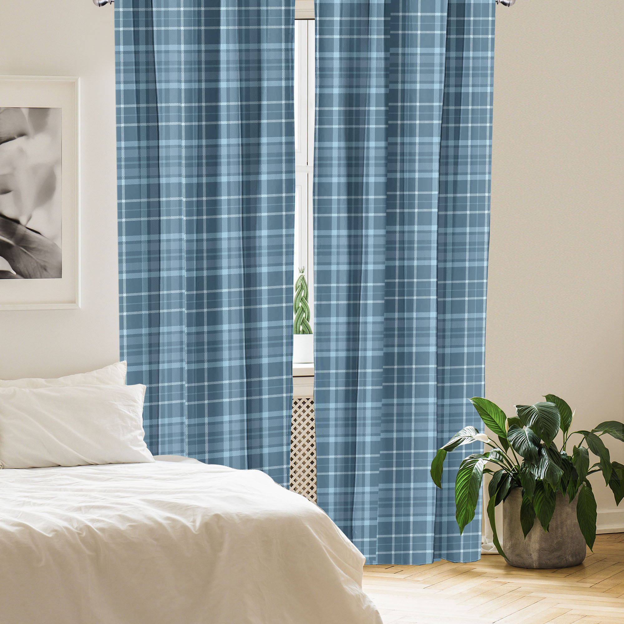East Urban Home Plaid 4-Panel Curtains, Rhythmic Rustic Checkered ...