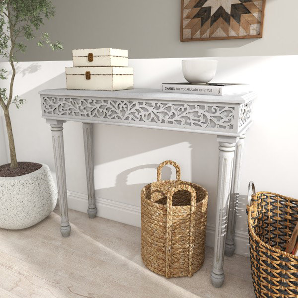 August Grove® Wood Intricately Carved Scroll Console Table & Reviews ...