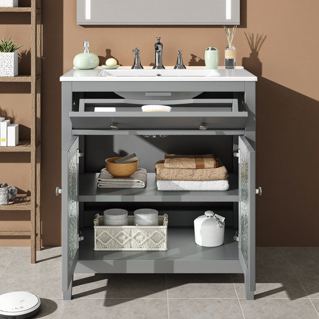 Latitude Run® 30" Curved-Leg Vanity with Tip-Out Tray – Soft-Close ...