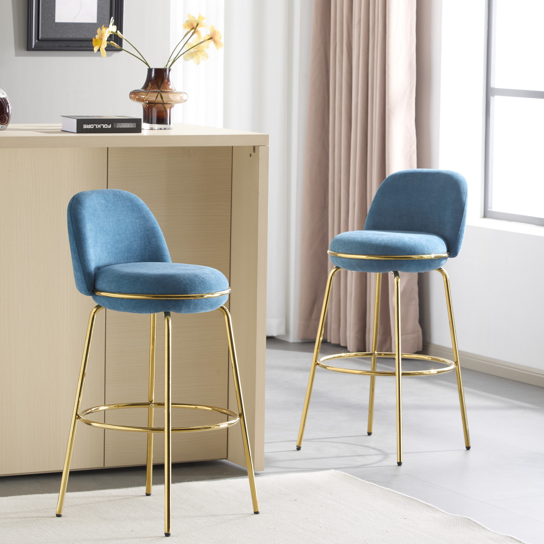Hokku Designs Blue And Gold Metal Of 2, Construction, Footrest For ...