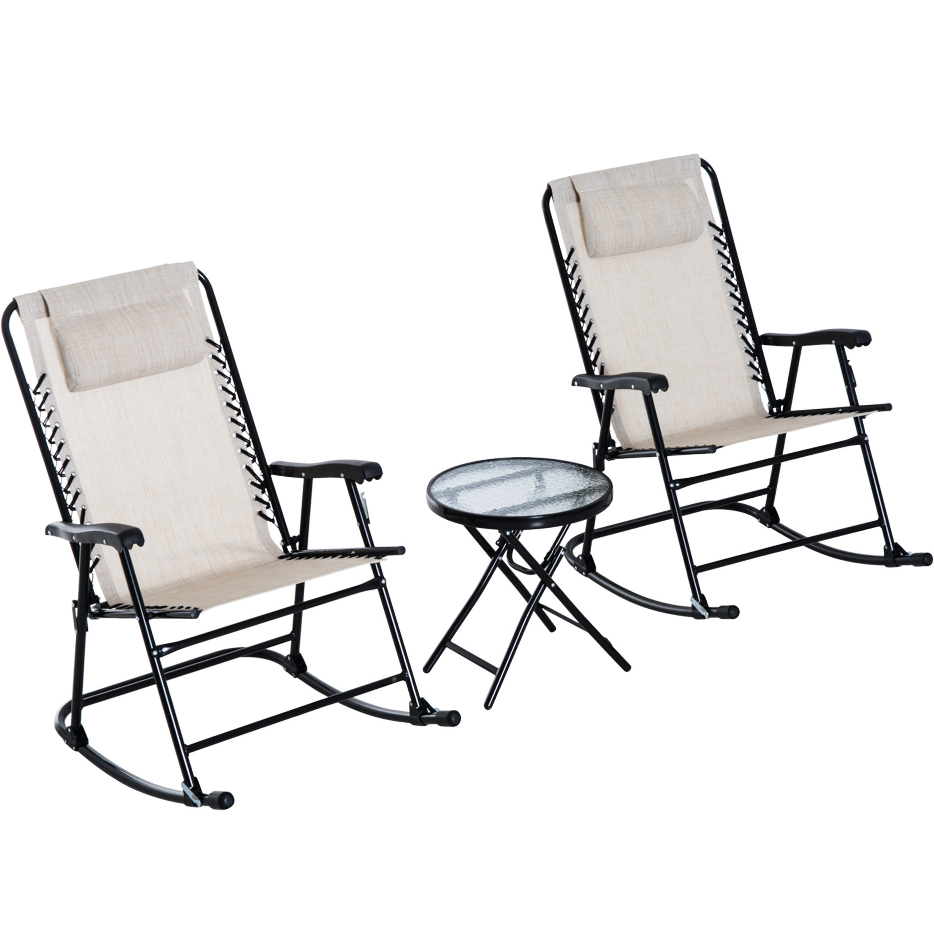 Latitude Run® Patio Rocking Chair In Cream White. 3 Piece Outdoor ...