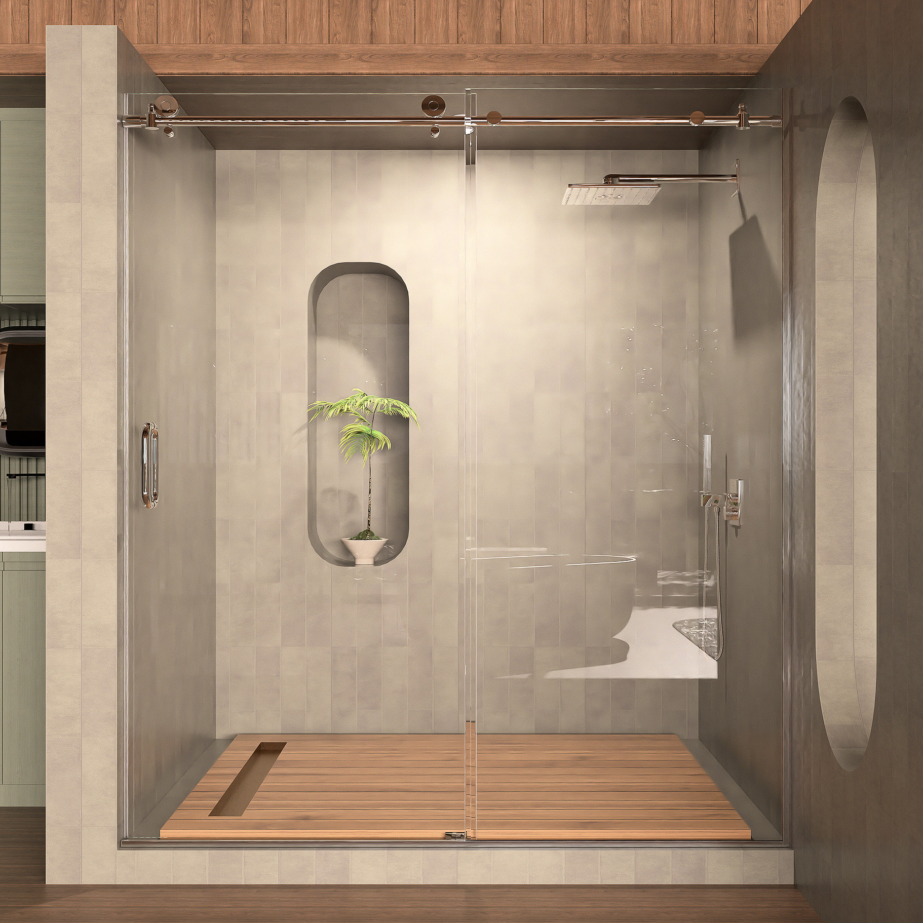 Wovilo Bathroom Sliding Door 58 - 60 In. X 76 In., 5/16" Tempered Glass ...