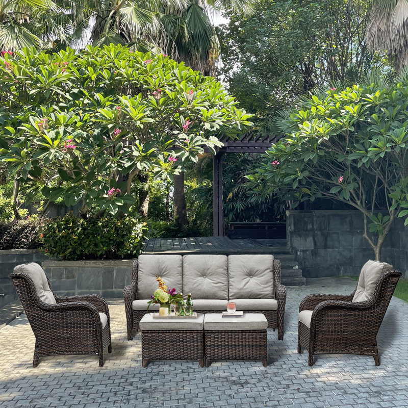 Wildon Home® Bonia Wicker Rattan 5 Piece Complete Patio Set with ...