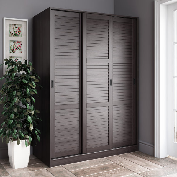Winston Porter Pridemore 100% Solid Wood 3-Sliding Wardrobe with ...
