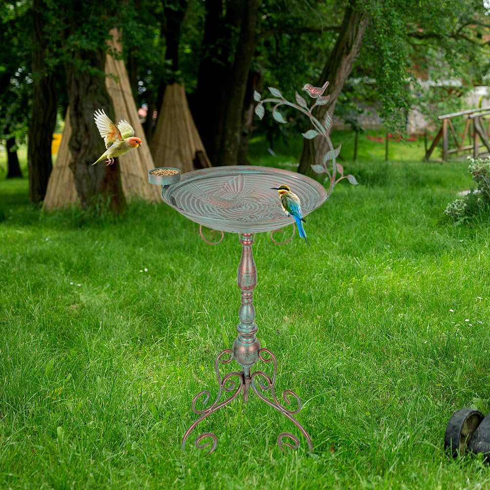 Fleur De Lis Living 13" Bird Bath Stand, Vintage Hummingbird Metal Bird ...