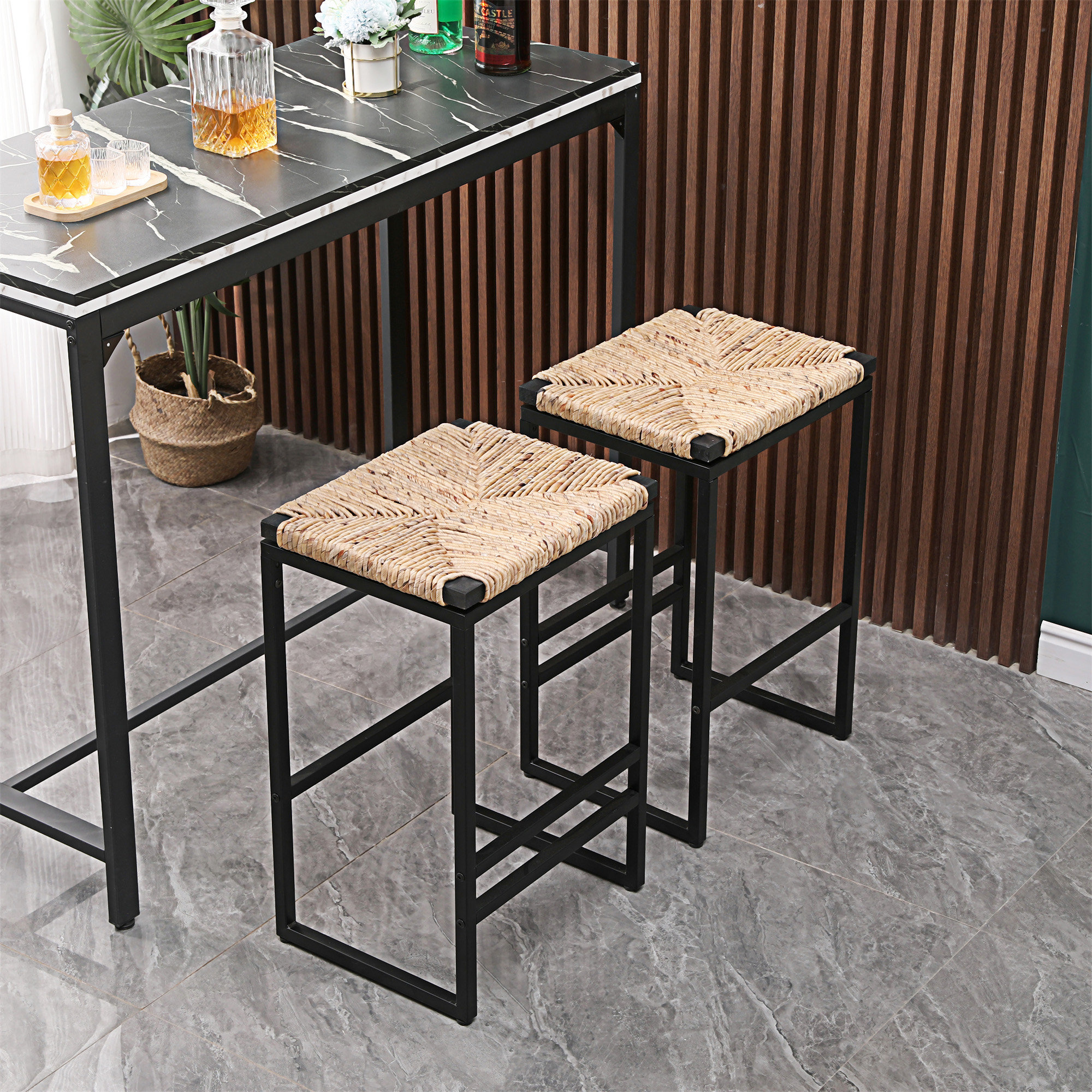 17 Stories Set Of 2 Water Hyacinth Woven Bar Stools For Kitchen Counter ...
