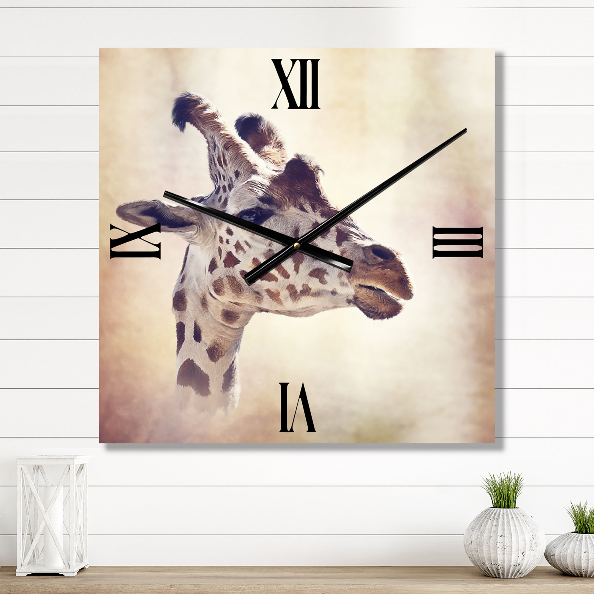 East Urban Home Portrait of a Giraffe III - Farmhouse Wall Clock | Wayfair