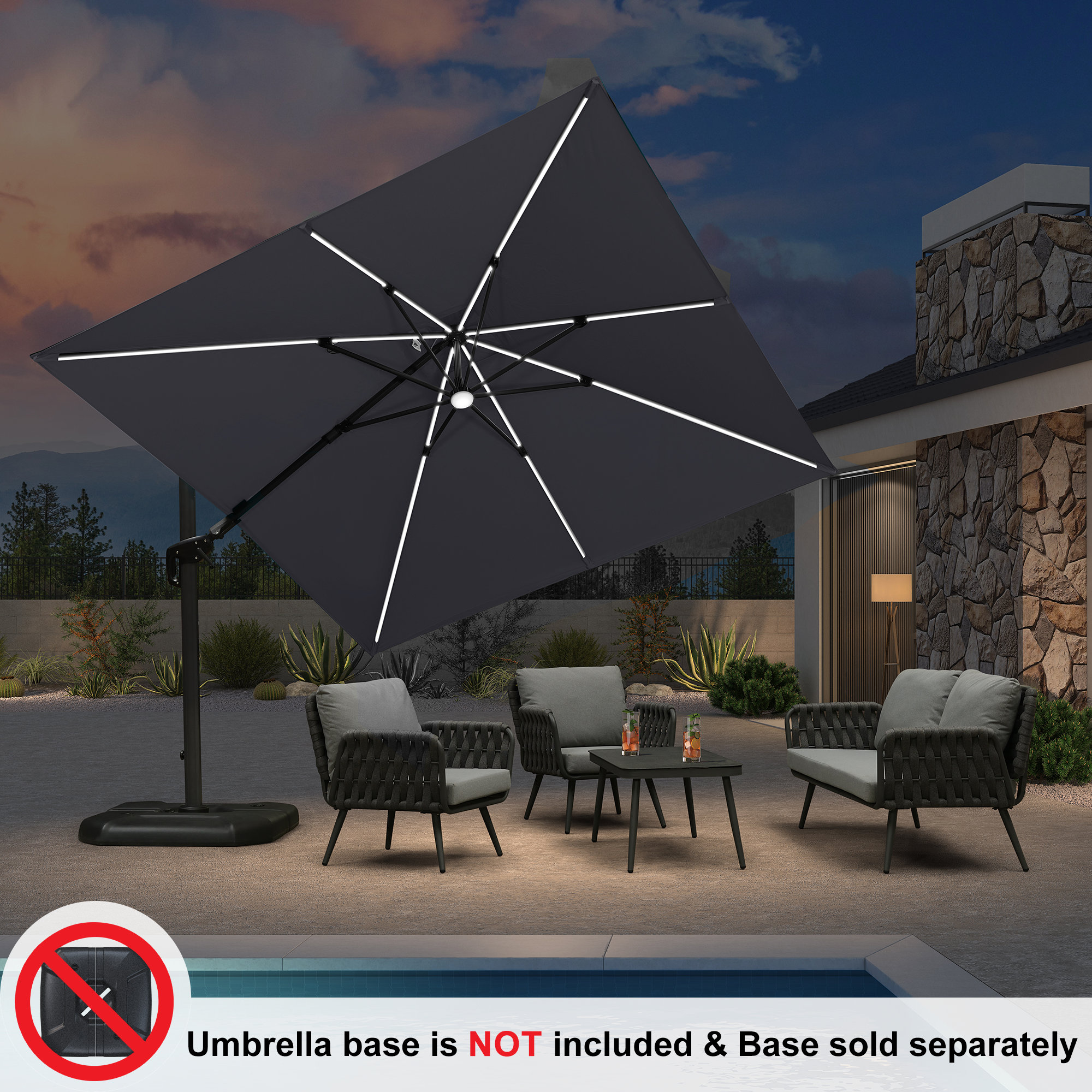 Arlmont & Co. Rosemie Solar Powered LED 10' Square Cantilever Umbrella ...