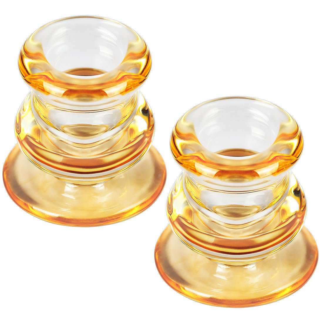 Alcott Hill Amber Glass Candlestick Holders, Set Of 2 Taper Candle Holders For Wedding ...