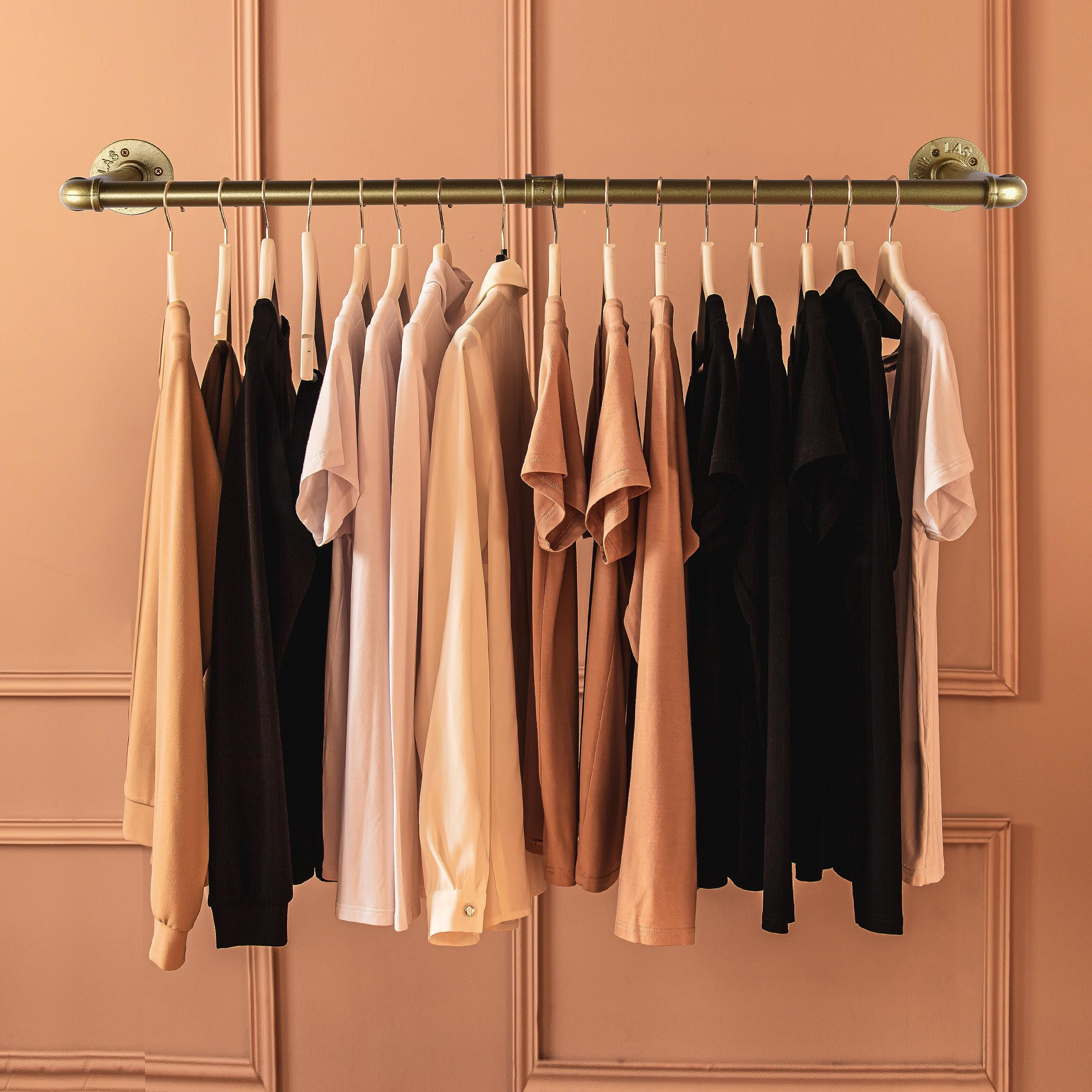 Williston Forge Industrial Pipe Clothes Rack Gold Wall Mounted Clothing ...