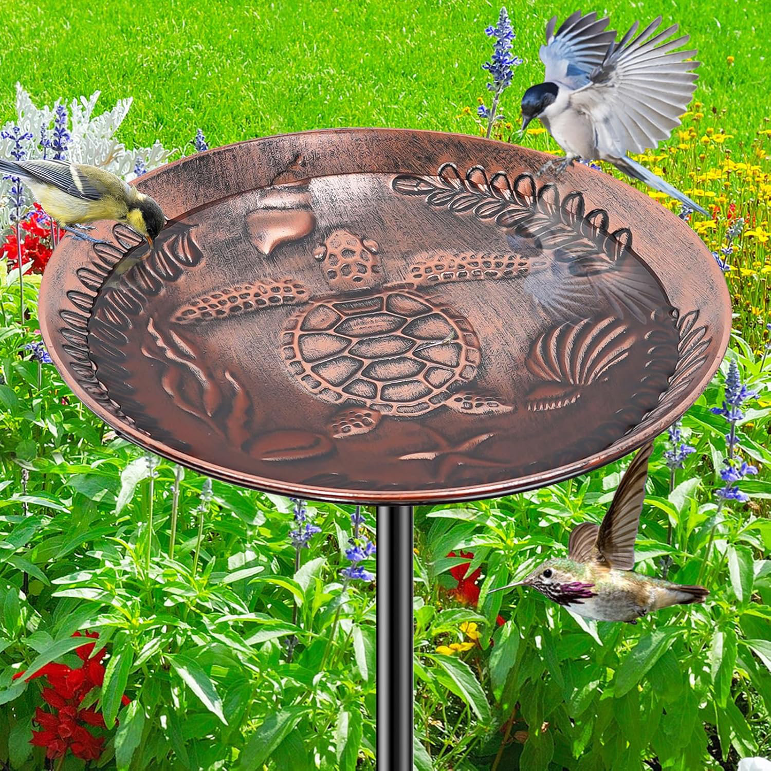Bayou Breeze 40 Inch Metal Bird Bath For Outside Detachable Birdbath & Birdfeeder With Base ...