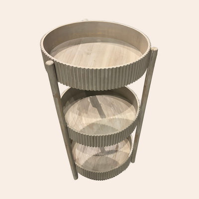 Latitude Run® 11.8" W 3-Tier Wooden Tray Stand Round Gray | Wayfair