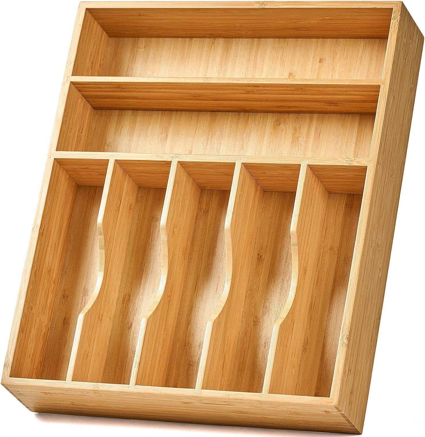 Rebrilliant Bamboo Kitchen Drawer Organizer, 13 Inch Silverware Utensil ...