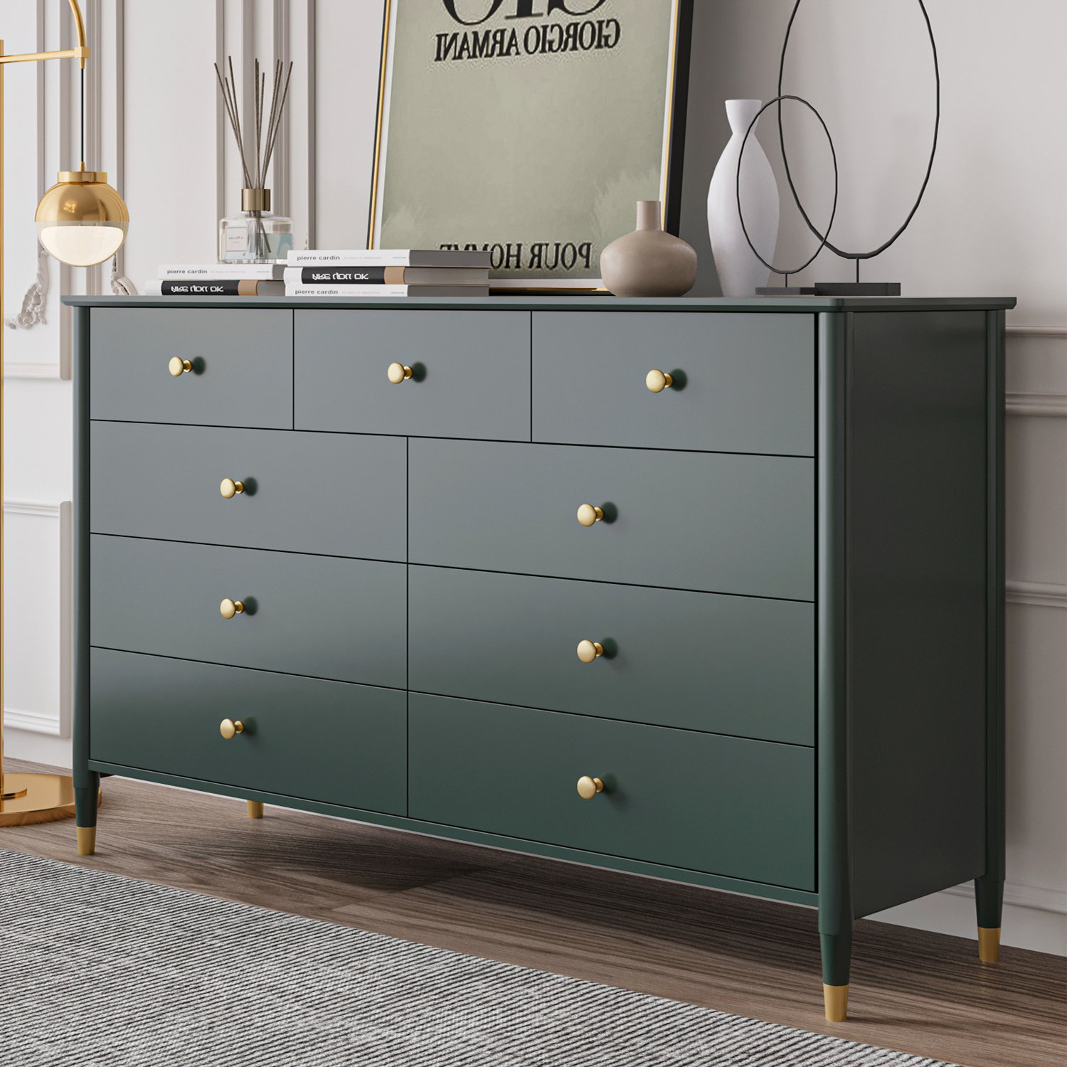 Liu's ink furniture Vintage Green 9-Drawer Storage Cabinet Sideboard ...