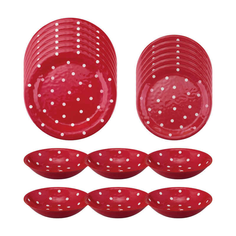 Ophelia & Co. Red Polka Dot 18 Piece Melamine Dinnerware Set Plate and ...