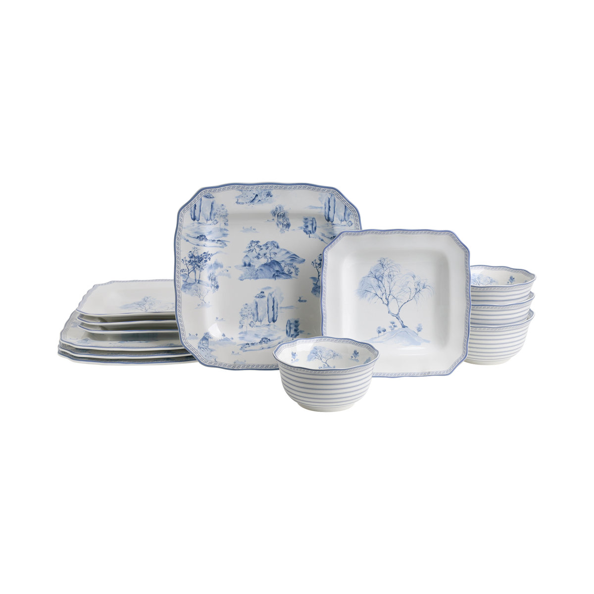 222 Fifth Scenic Toile Blue Porcelain Dinnerware Set - Service For 4 ...