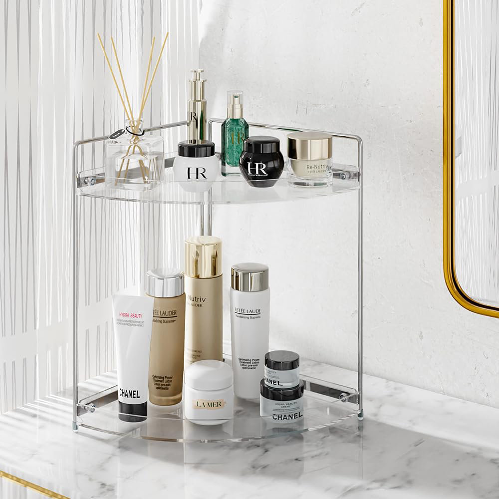 Orren Ellis 2 Tier Corner Makeup Organizer For Vanity, Acrylic Bathroom ...