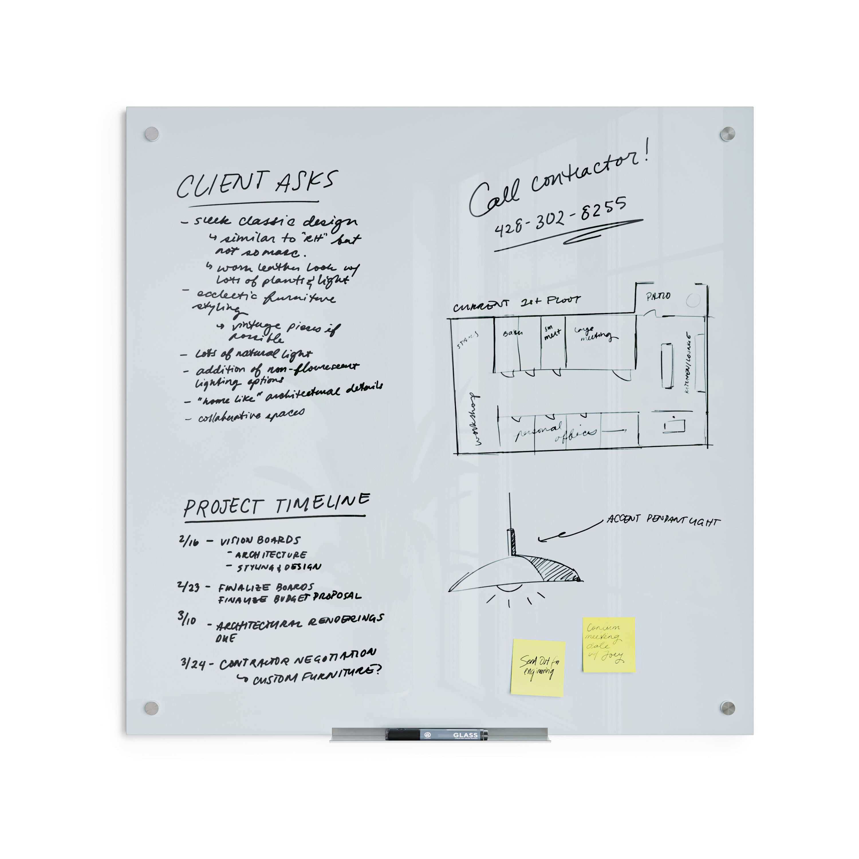 U Brands Wall Mounted Glass Board, 35" x 35" | Wayfair